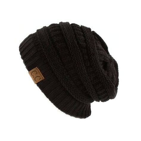 Trendy Warm Cc Chunky Soft Stretch Cable Knit Soft Beanie Skully Black
