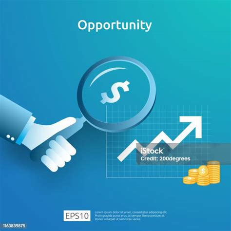 비즈니스 아이디어 분석 및 기회 연구 개념 증가 성장 그래픽 차트 와 돋보기 손에 화살표 요소를 가진 투자 Roi 일러스트레이션의 재무 성과 개념과 주제에 대한 스톡 벡터