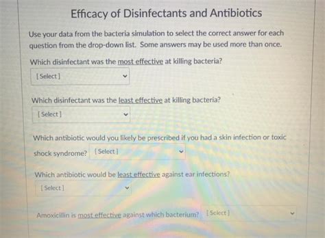 Solved Efficacy Of Disinfectants And Antibiotics Use Your Chegg