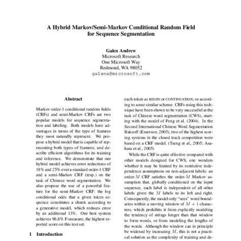 A Hybrid Markovsemi Markov Conditional Random Field For Sequence Segmentation Acl Anthology