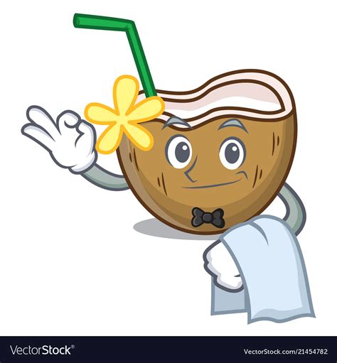 Waiter Cocktail Coconut Mascot Cartoon Royalty Free Vector