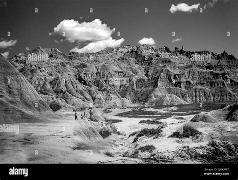 Black And White Of Saddle Pass Trailhead Area In Badlands National Park