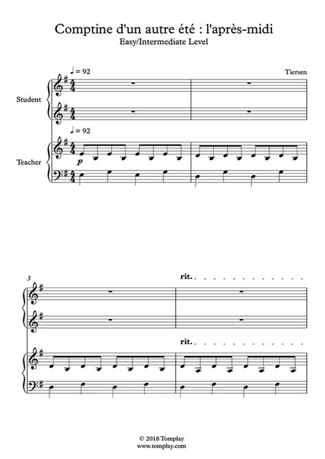 Comptine D Un Autre Été Noten Comptine D Un Autre Ete L Apres Midi Easy Version Free Piano