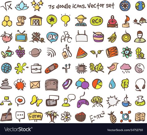 Doodle Icons Set Royalty Free Vector Image Vectorstock