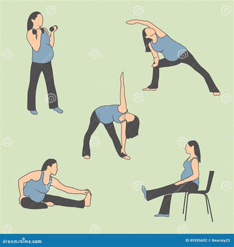 Healthy Pregnant Active Woman Exercise Stretching And Yoga Icons