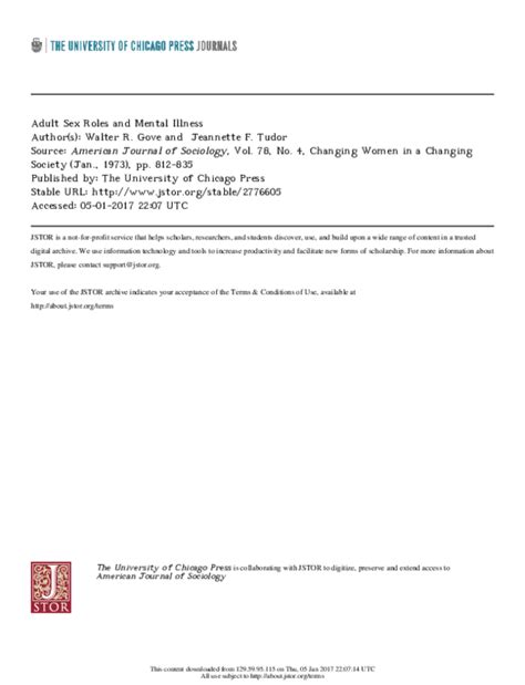 Pdf Adult Sex Roles And Mental Illness