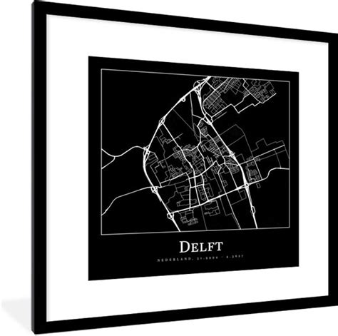 Fotolijst Incl Poster Kaart Delft Plattegrond Stadskaart