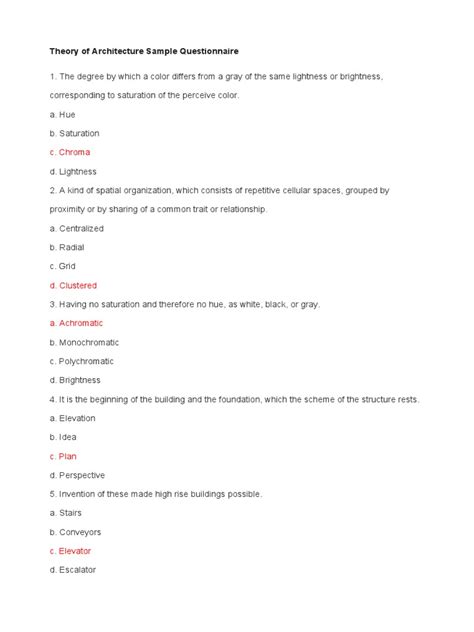 Theory Of Architecture Sample Questionnaire Pdf Color Vision