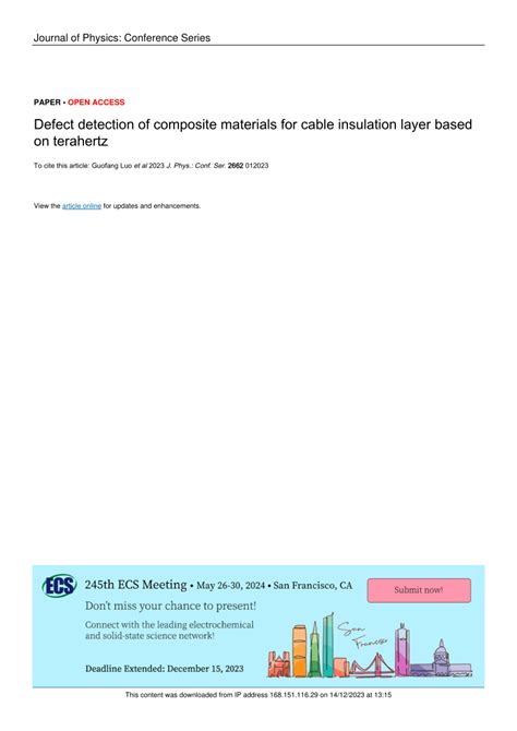 PDF Defect Detection Of Composite Materials For Cable Insulation Layer Based On Terahertz