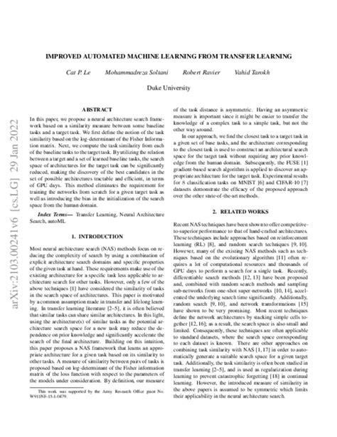 Pdf Improved Automated Machine Learning From Transfer Learning