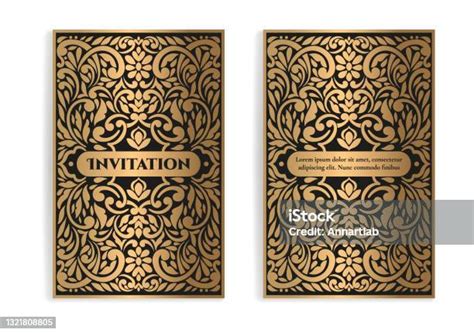 Desain Kartu Undangan Mewah Hitam Dan Emas Dengan Pola Vektor Template