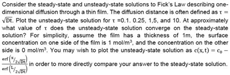 Solved Consider The Steady State And Unsteady State Solutions To Fick