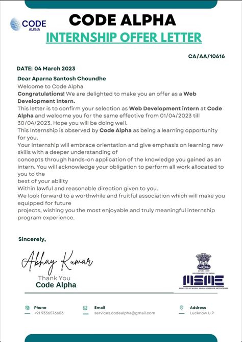 Aparna Choundhe On Linkedin Webdevelopment Internship Codealpha