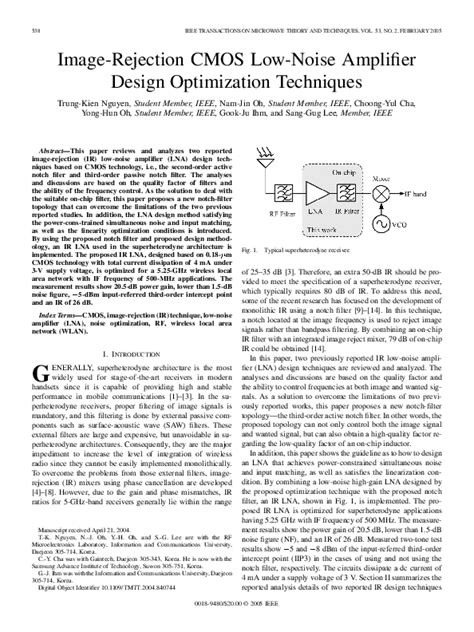 pdf image rejection cmos low noise amplifier design optimization