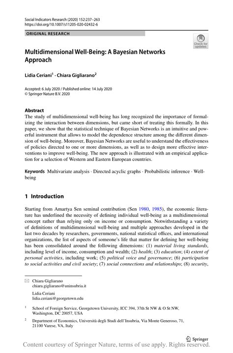 Multidimensional Well Being A Bayesian Networks Approach Request Pdf