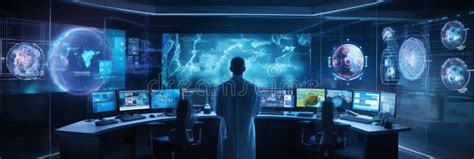 A Medical Team In A Control Room Monitoring A Live Brain Scan Session