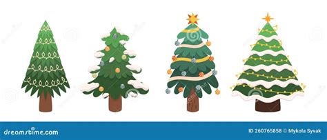 Set Versierde Kerstbomen Cartoon Wintervakantie Elementen Voor