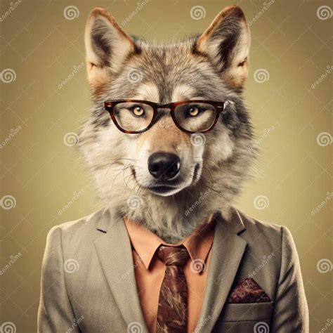 Stylish Wolf In Glasses A Unique Blend Of Art And Realism Stock