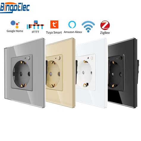 Bingoelec Tempered Glass Panel 16a Germany Standard Tuya Remote Control Power Plug Smart Socket