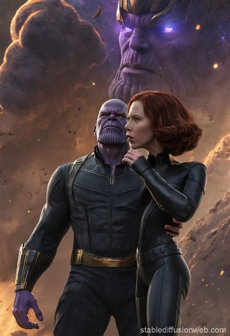 Black Widow Defeats Thanos Stable Diffusion Online
