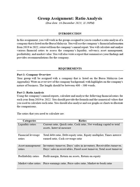 A231 Group Assignment Ratio Analysis Group F K Pdf Financial