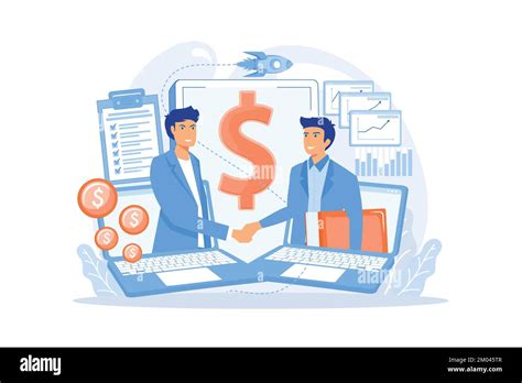 Demand Analysts Shaking Hands From Laptops Screens And Planning Future