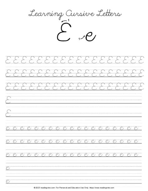 Cursive E Free Printable Practice Worksheets Readingvine