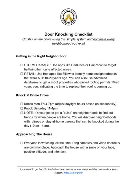 Door Knocking Canvassing Checklist Pdf