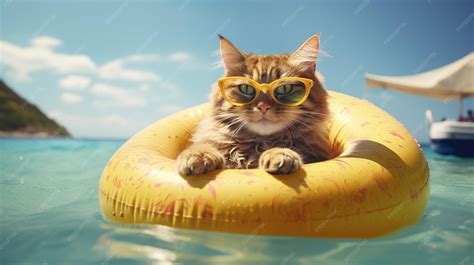 Premium Photo Funny Cat In Summer Cat Inside An Inflatable Ring