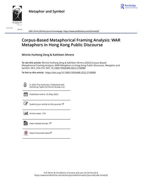 Pdf Corpus Based Metaphorical Framing Analysis War Metaphors In Hong Kong Public Discourse
