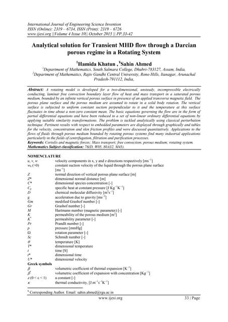 Analytical Solution For Transient Mhd Flow Through A Darcian Porous Regime In A Rotating System