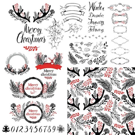 메리 크리스마스 세트 무료 벡터