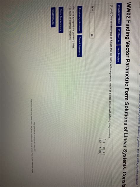 solved wwo2 finding vector parametric form solutions of