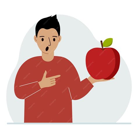Un Hombre Sostiene Una Manzana Fresca Y Roja En La Mano El Hombre Come
