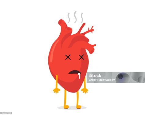 만화 질병 인간의 심장 건강에 해로운 캐릭터 죽은 순환 심장학 기관 마스코트 짝사랑 컨셉 벡터 일러스트레이션의 질병이나 상한 마음 심장마비에 대한 스톡 벡터 아트 및 기타