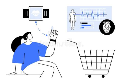 Wearable Health Technology For Remote Monitoring And Online Shopping Integration Stock Vector