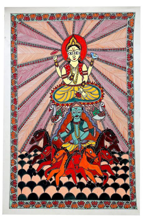 I Mithila Madhubani Unframed Painting Depiction Of Lord Krishna Giving