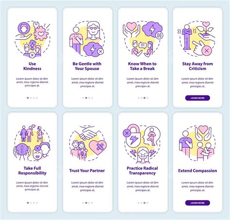 Mobile App Screen Set For Improving Relationships And Marriages Through Onboarding Vector