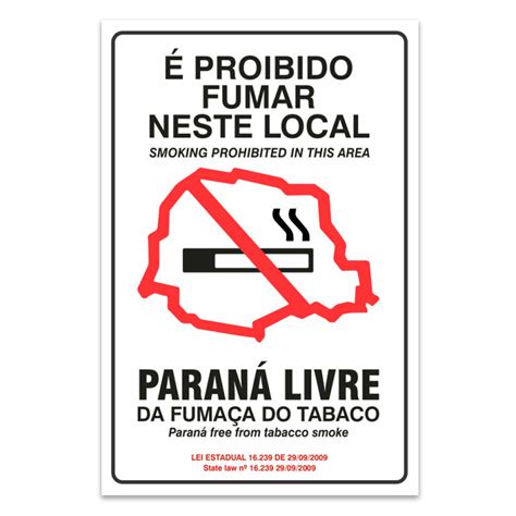 Adesivo É proibido fumar neste local port inglês Paraná x cm Sinalplast Placas de