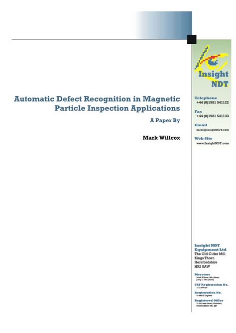 Pdf Automatic Defect Recognition In Magnetic Insight