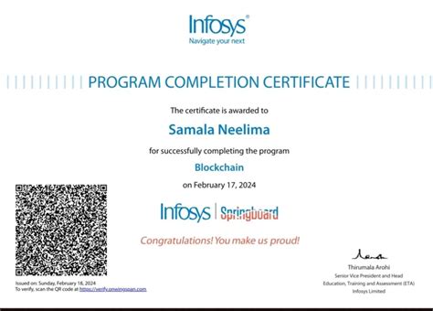 Neelima Samala On Linkedin Blockchain Infosysspringboard Certification