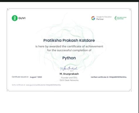 Pratiksha Katdare On Linkedin Pythoncertification Guvigeeknetworks