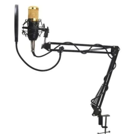 Microfone Podcast Kit Estúdio Profissional Braço articulado Dourado Clipe fixação Shock Mount