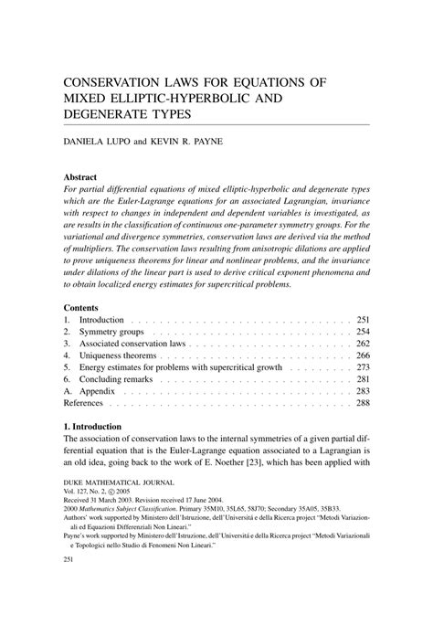 Pdf Conservation Laws For Equations Of Mixed Elliptic Hyperbolic And