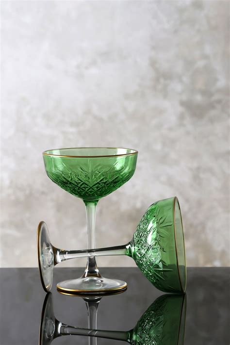 Colored Art Deco Cocktail Glasses Gold Rimmed Vintage Coupe Etsy