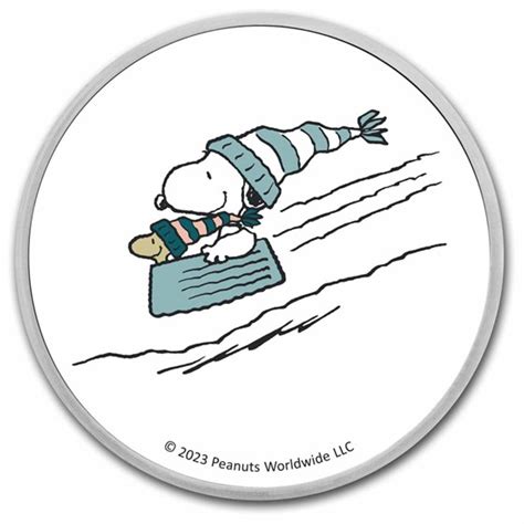 Peanuts® Snoopy And Woodstock Sledding 1 Oz Colorized Silver
