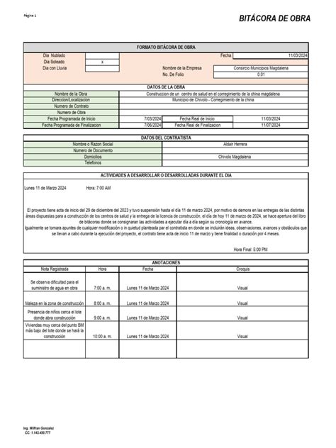 Bitácora De Construcción Centro De Salud Pdf