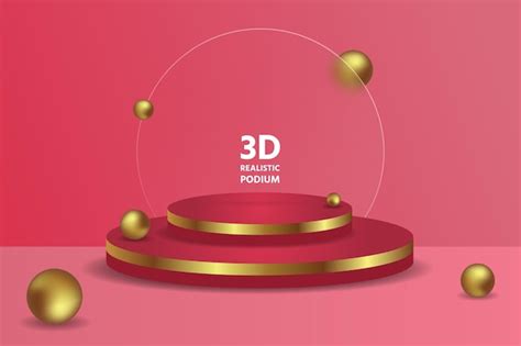 글래스모피즘 효과가 있는 제품 배치를 위한 3d 사실적인 빨간색 연단 디스플레이 프리미엄 벡터