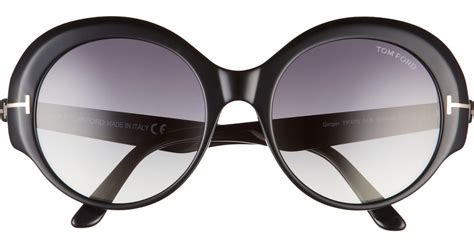 Tom Ford Ginger 56mm Round Sunglasses In Shiny Black Gradient Smoke At