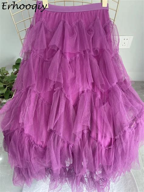 Casual Purple Long Maxi Tulle Skirts Womens Summer Ball Gown Skirts